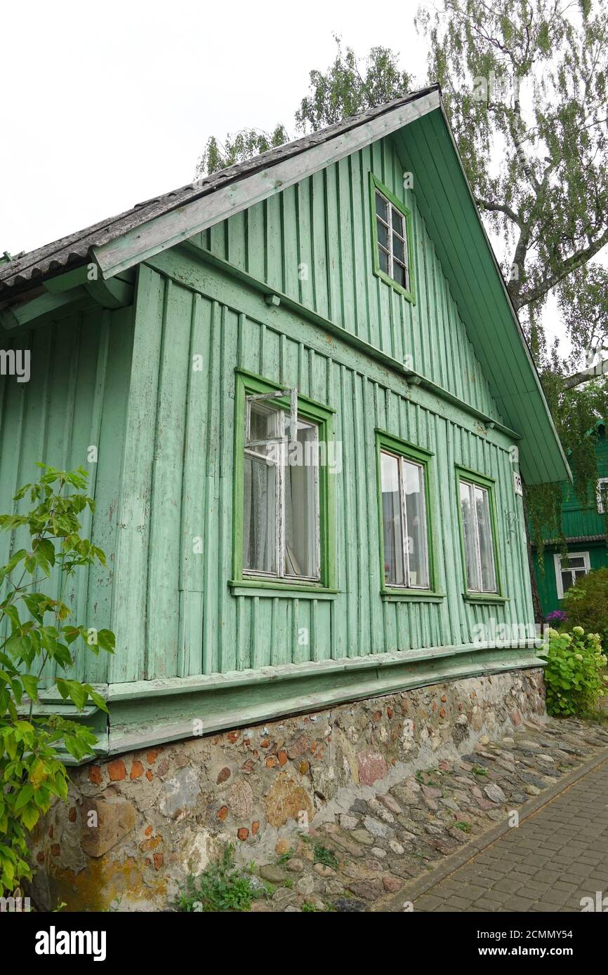 A typical triple-windowed wooden Karaim house, Trakai, Lithuania ...