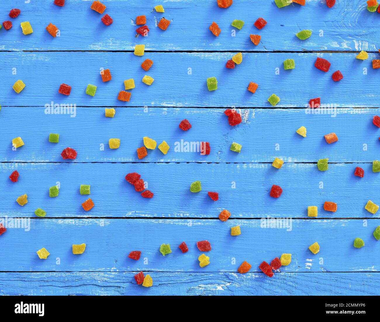 abstract blue background of the wooden planks and colorful candy Stock ...