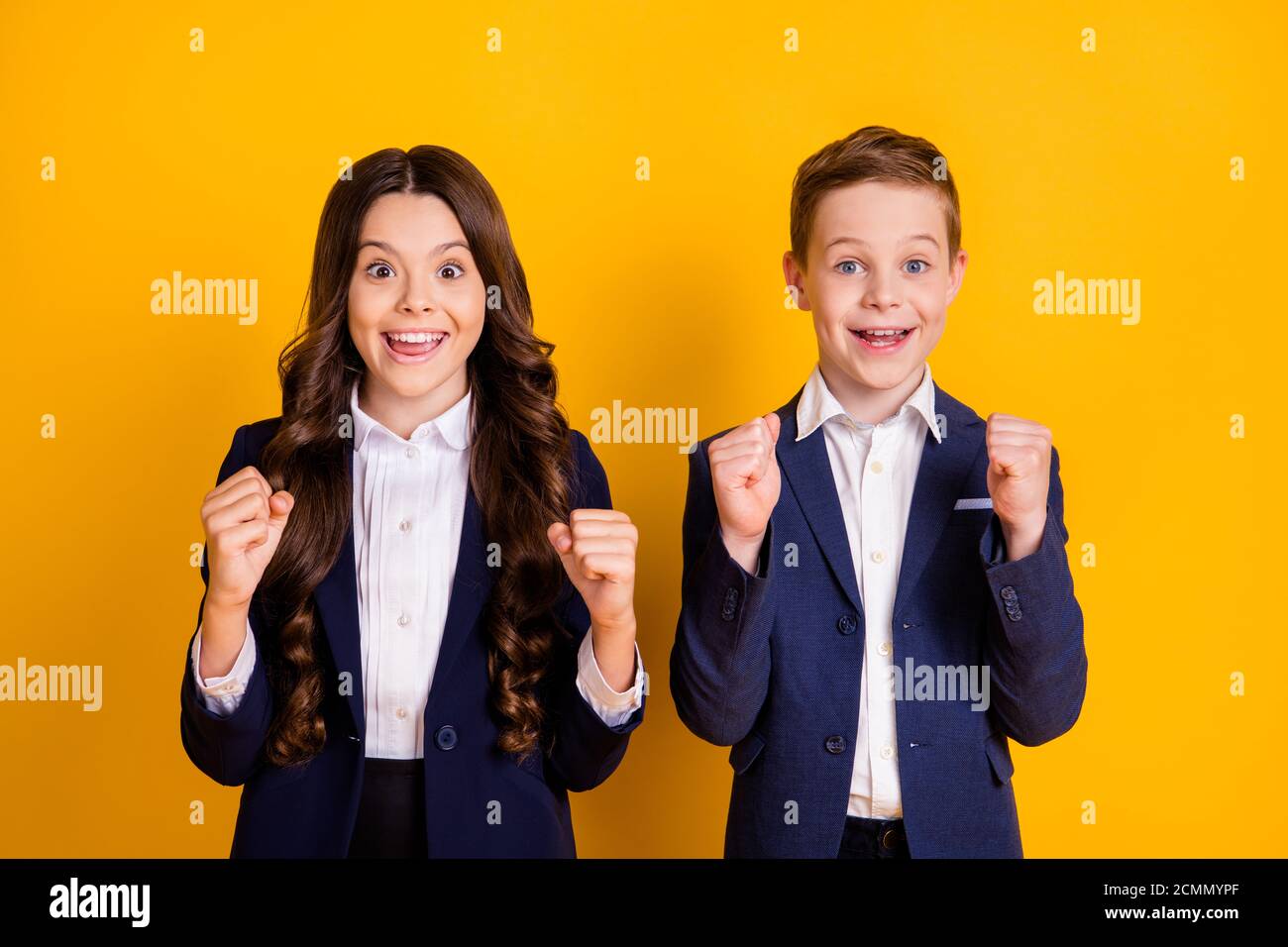 Portrait of his he her she attractive cheerful cheery lucky schoolkids ...