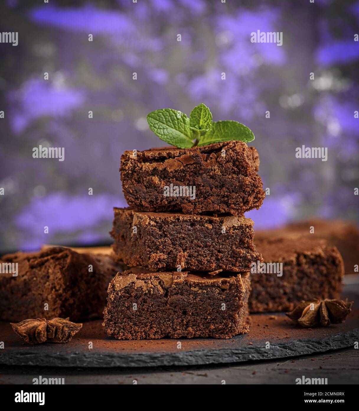 a stack of chocolate pieces of brownie Stock Photo - Alamy