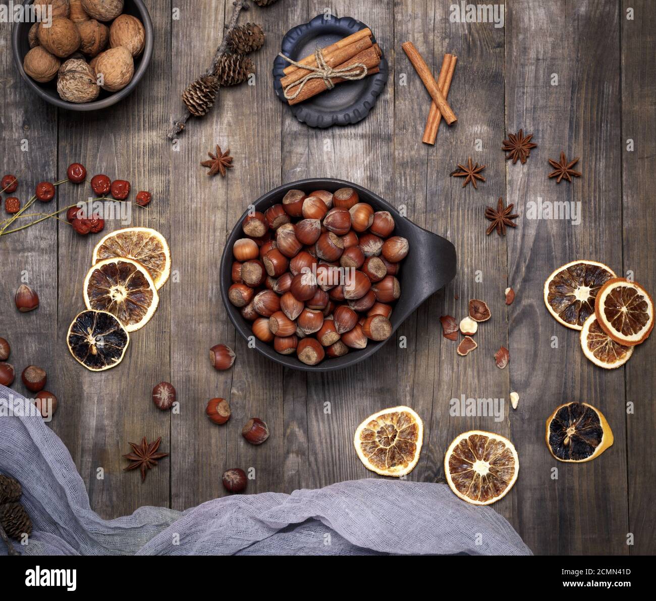 fresh hazelnuts in a shell in a brown plate Stock Photo - Alamy
