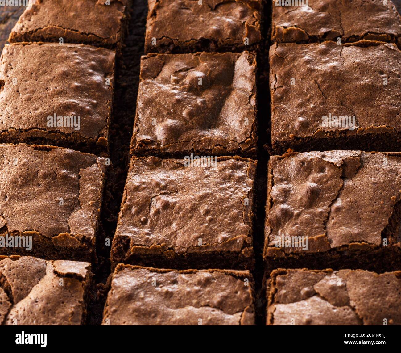 baked rectangular chocolate brownie pie is cut into squares Stock Photo ...
