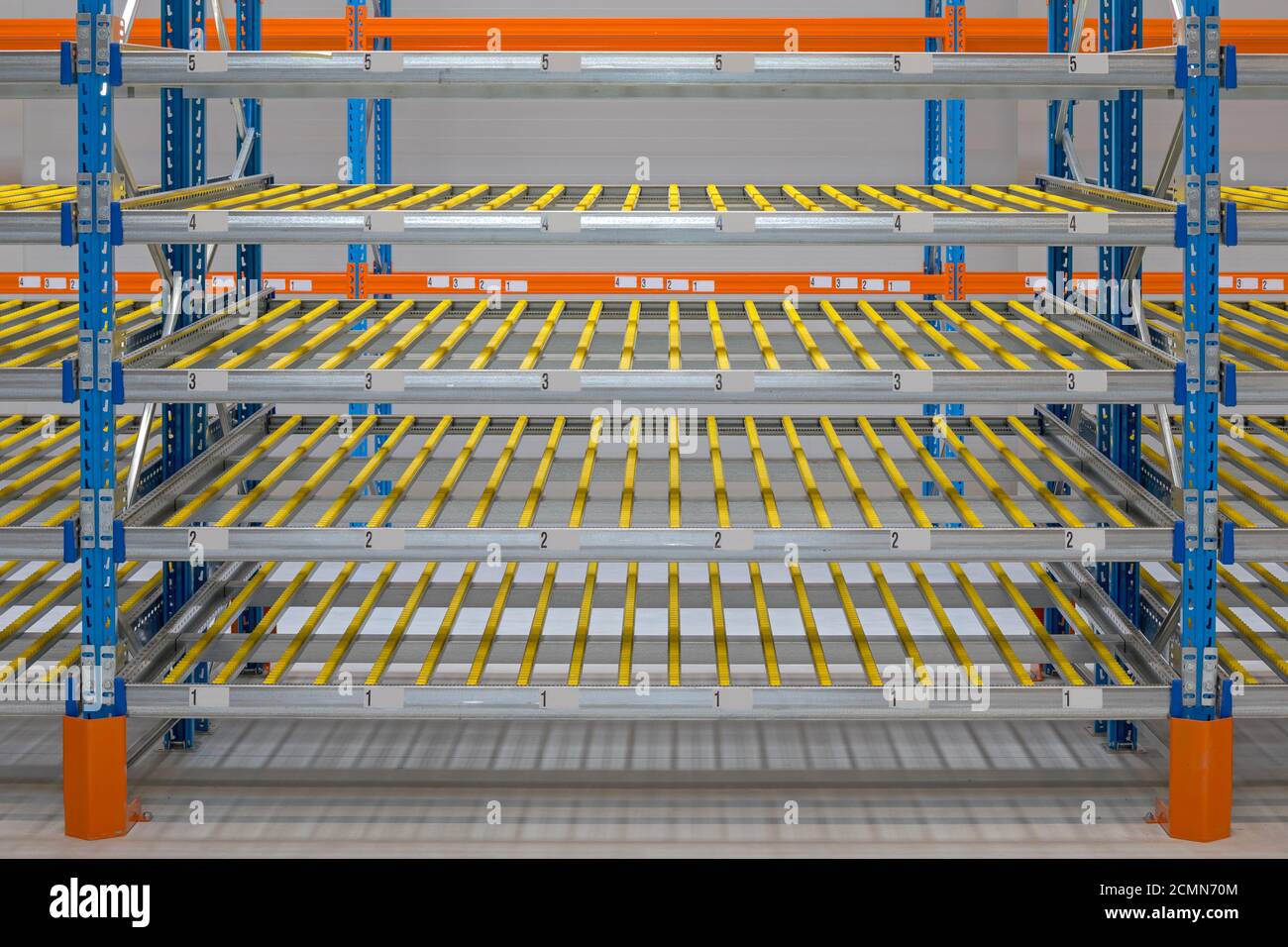 Gravity Flow Rack Shelving in Distribution Warehouse Stock Photo - Alamy