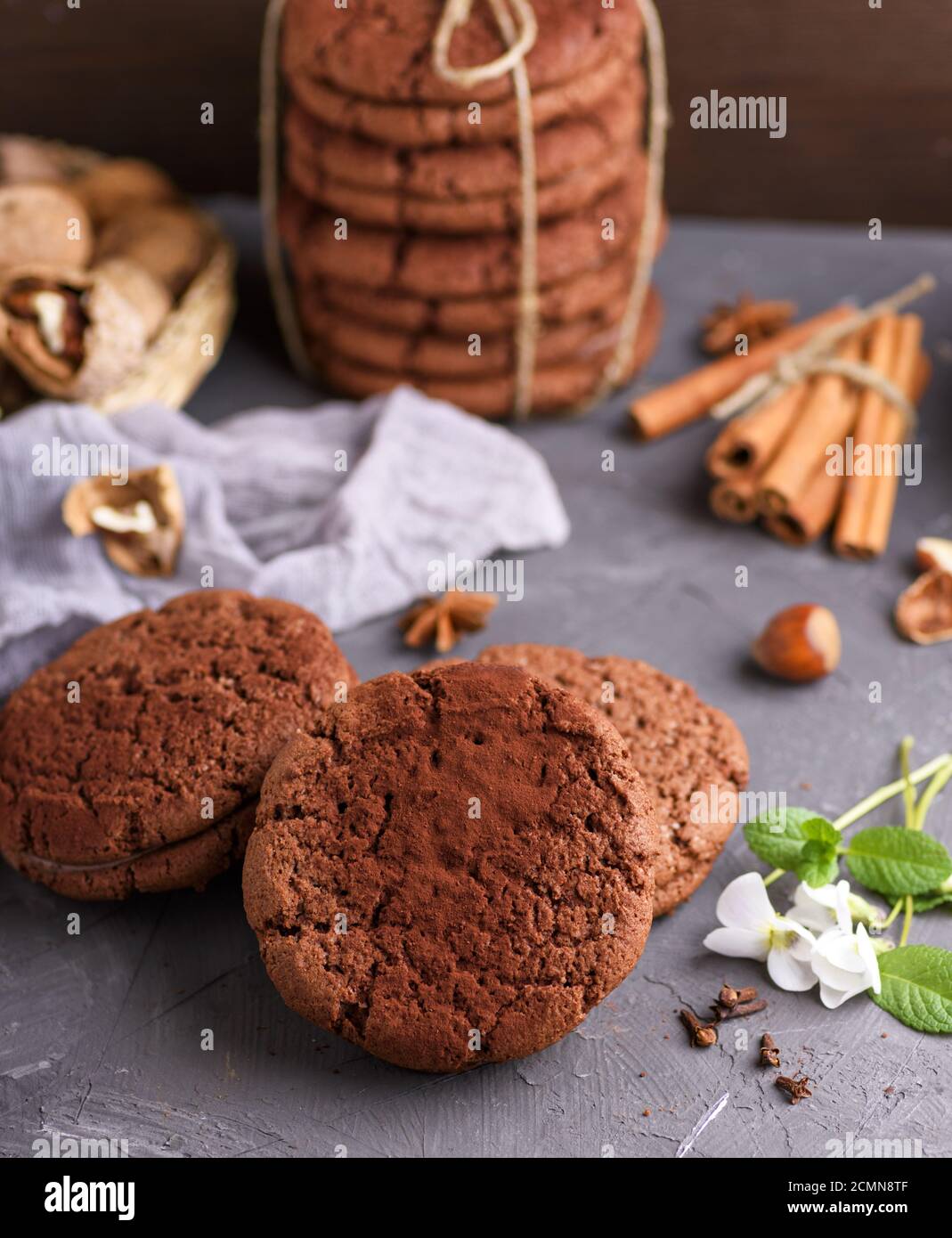 baked round chocolate chip cookies Stock Photo - Alamy