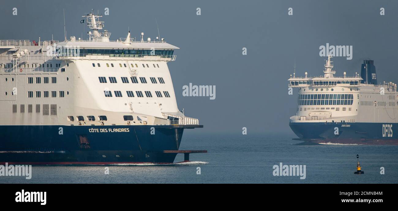 Dover, Kent, UK. 2020. Cross Channel ferries entering and leaving the ...