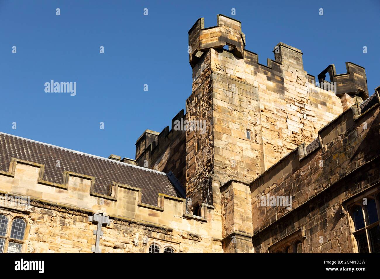 Turret on a tower at Lumley Castle in County Durham, England. The 14th ...