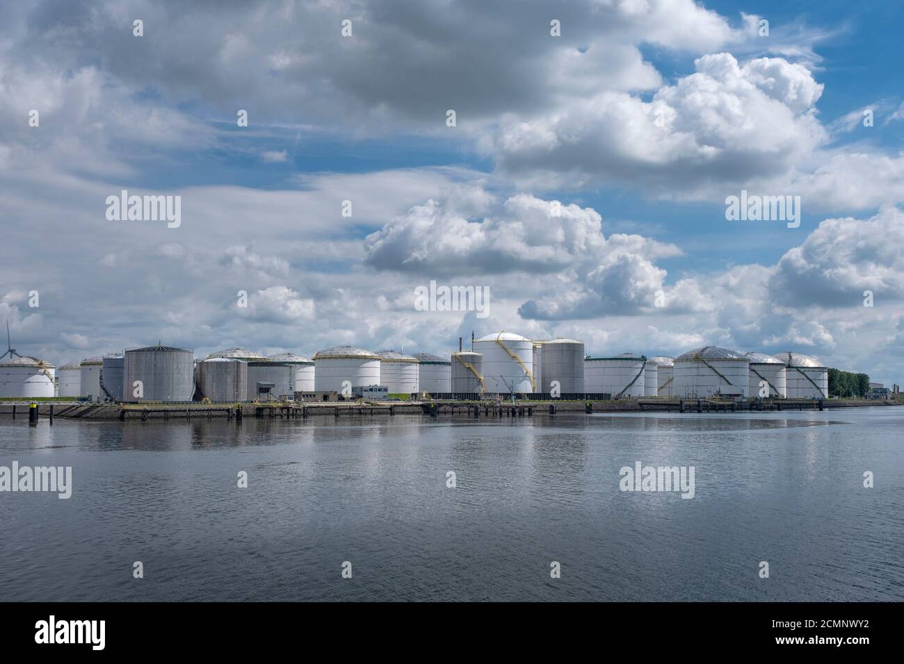 Tanker and oil storage tanks in Rotterdam, Netherlands. The port is the ...
