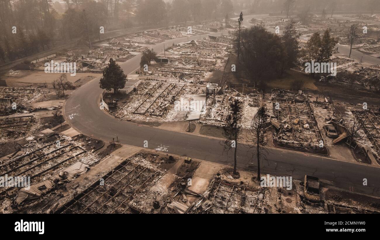 Panoramic aerial view of Almeda Wildfire in Southern Oregon Talent ...