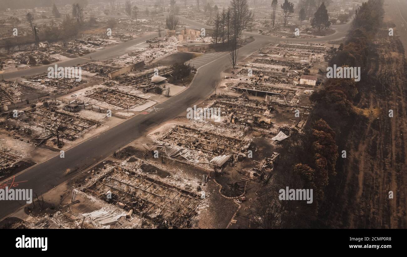 Panoramic aerial view of Almeda Wildfire in Southern Oregon Talent ...