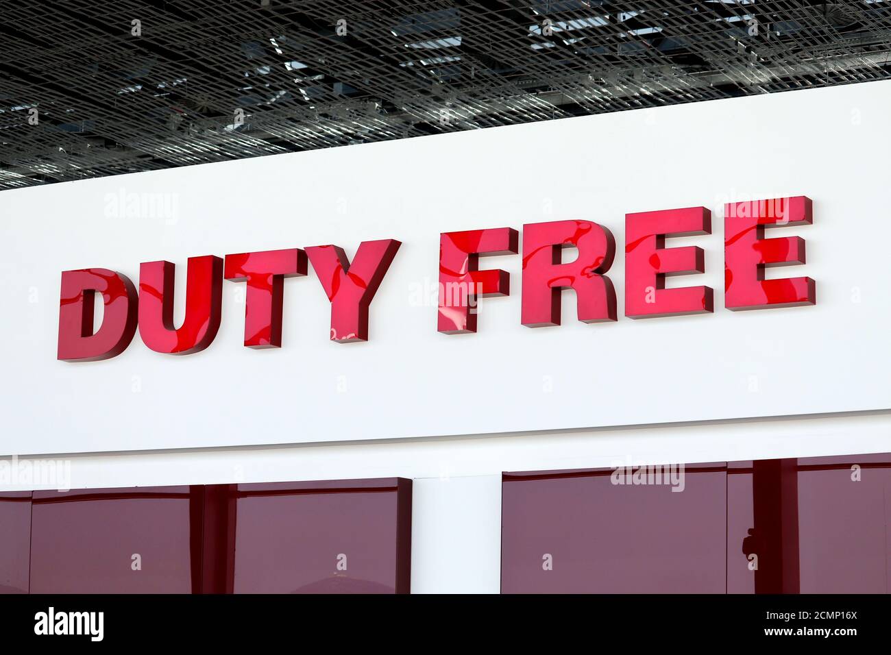 Duty free sign in the airport building. The tax-free area symbol Stock ...