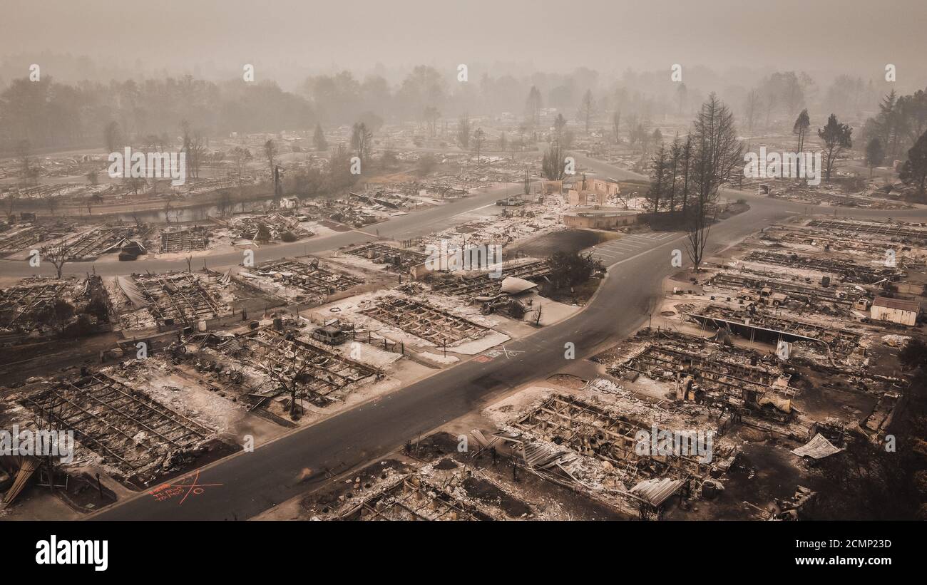 Panoramic aerial view of Almeda Wildfire in Southern Oregon Talent ...