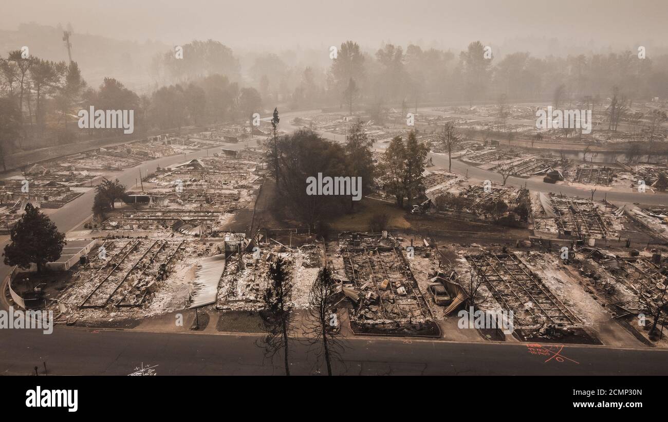Panoramic aerial view of Almeda Wildfire in Southern Oregon Talent ...