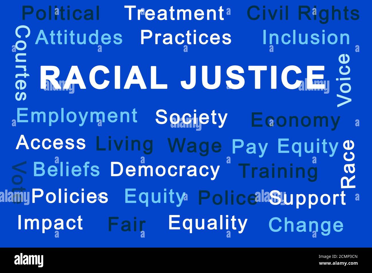 Illustration Racial justice words on blue background Stock Photo - Alamy