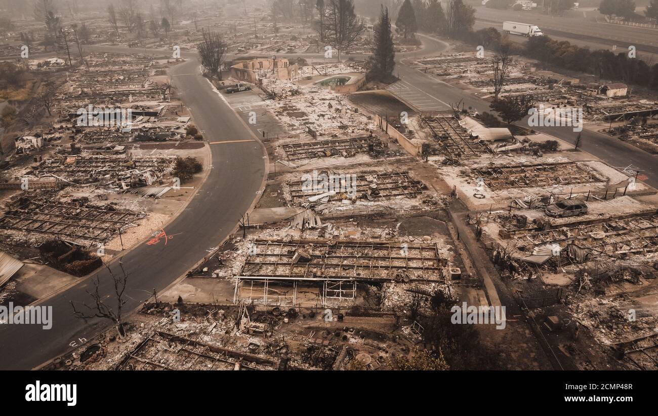 Panoramic aerial view of Almeda Wildfire in Southern Oregon Talent ...
