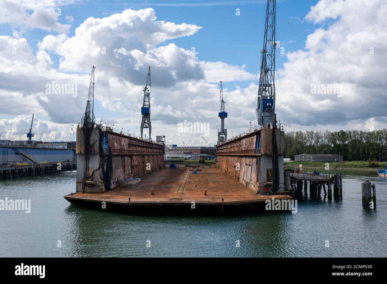 Rotterdam, The Netherlands Eye level view on an empty floating dry dock ...