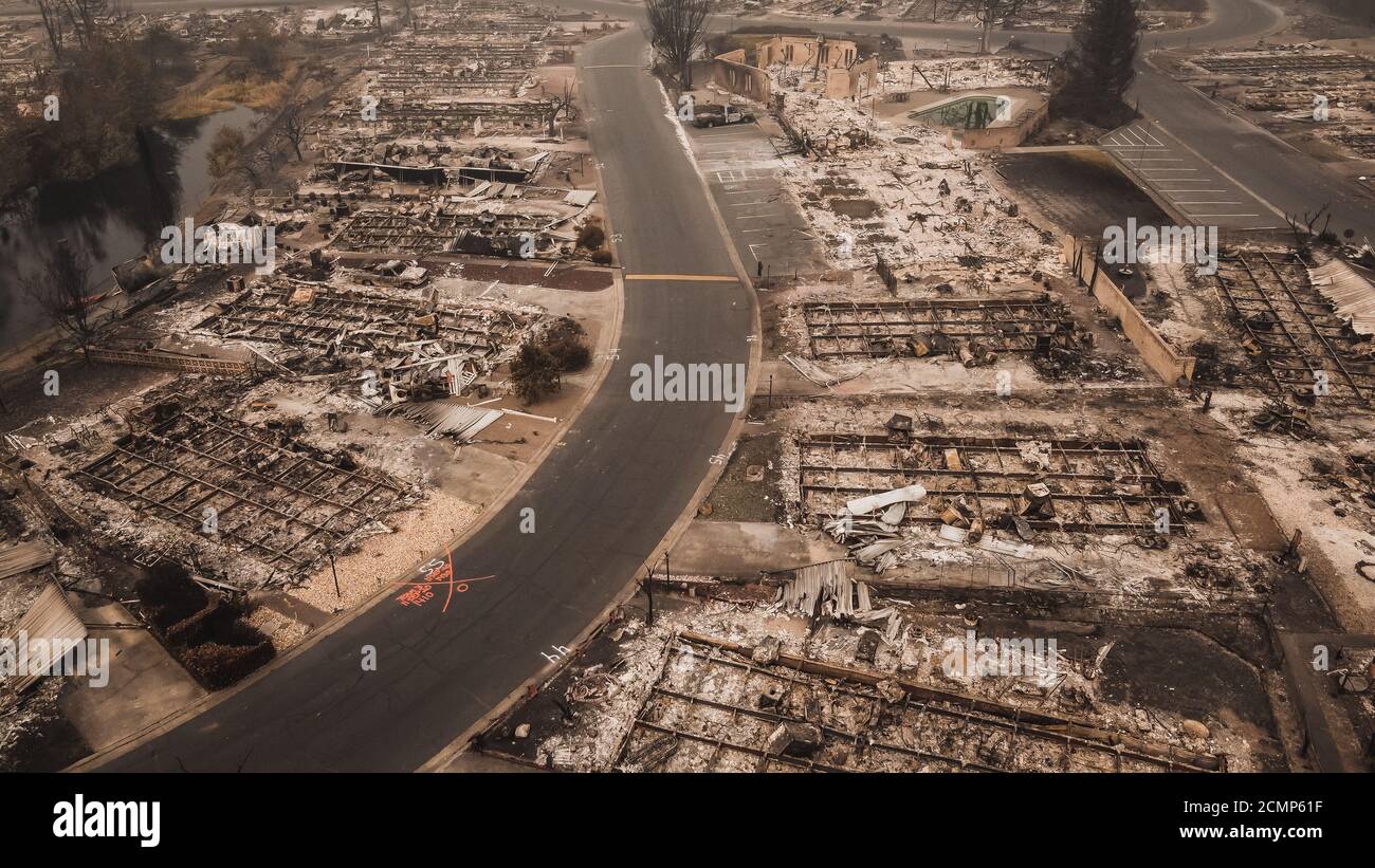 Panoramic aerial view of Almeda Wildfire in Southern Oregon Talent ...
