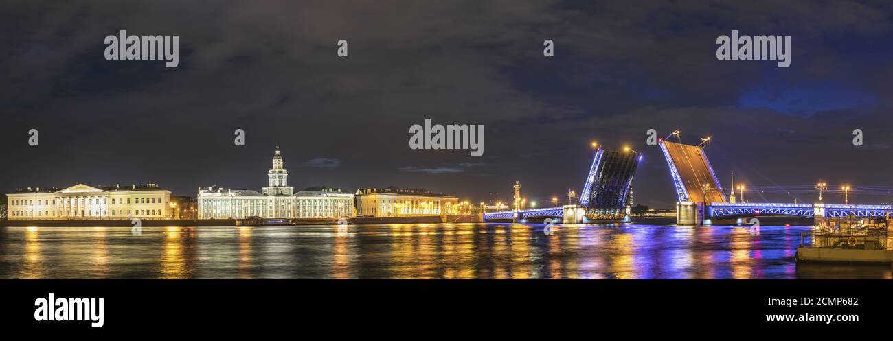 Saint Petersburg panorama night city skyline at Palace Bridge, Saint ...