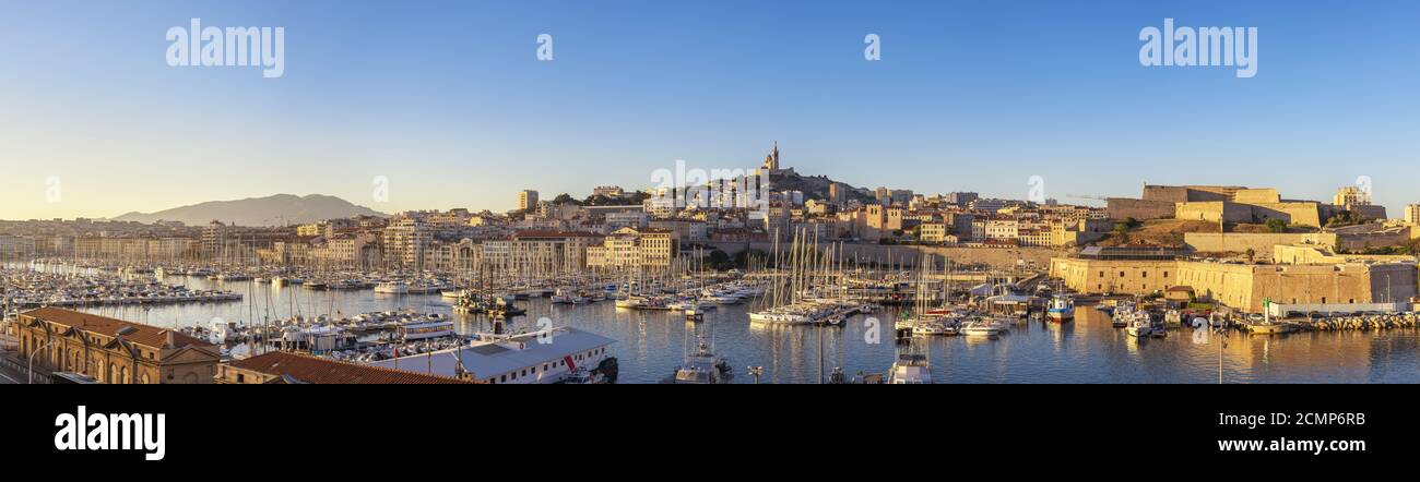 Marseille France, aerial view panorama city skyline at Vieux Port Stock ...