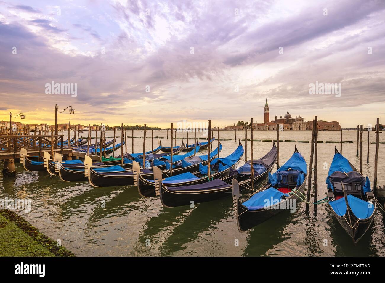 Venice Italy, sunrise city skyline at Grand Canal and Gondola boat ...