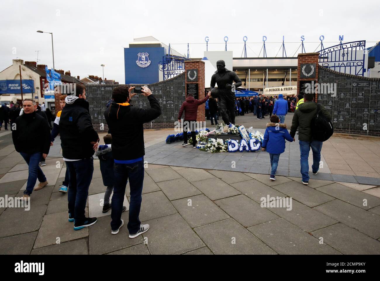 At the dixie dean statue outside goodison park in liverpool hi-res ...