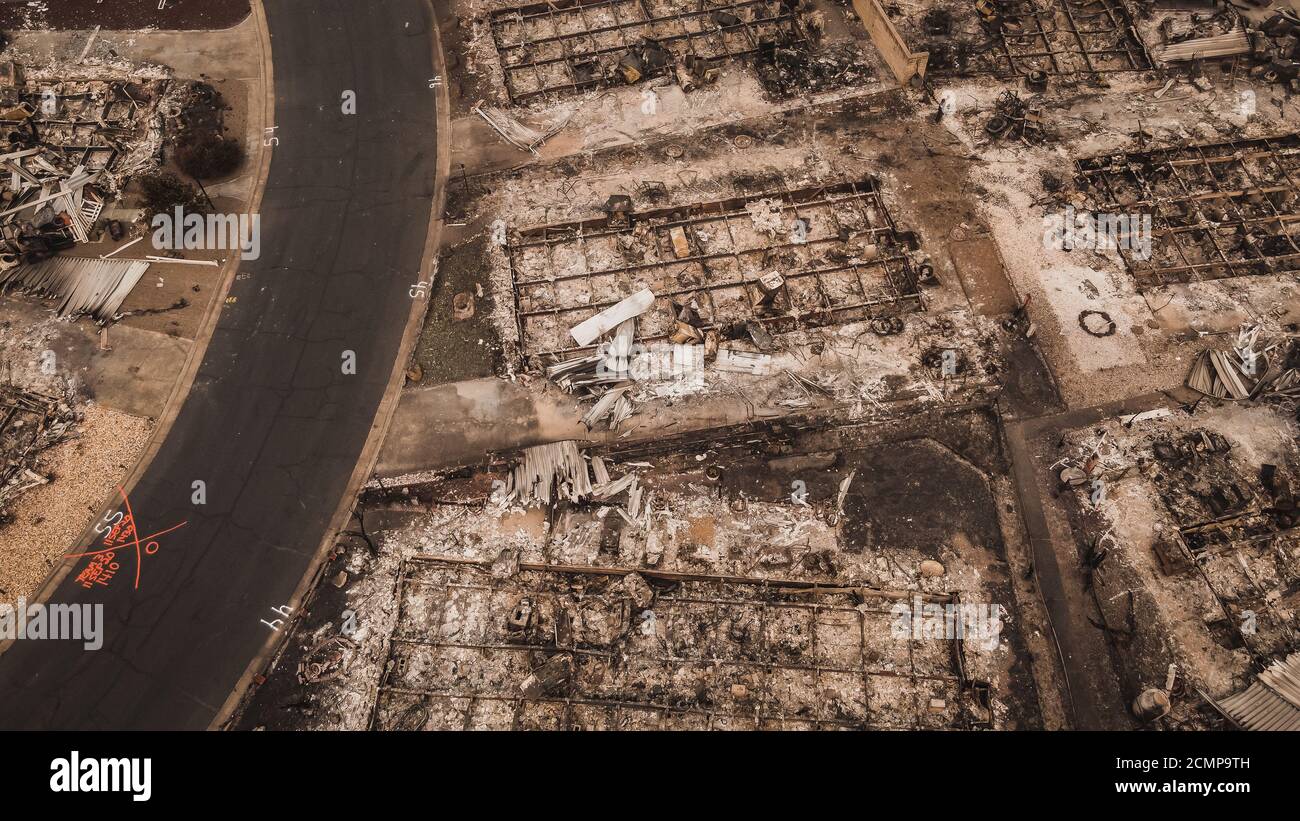 Aerial View of Almeda Wildfire aftermath in Southern Oregon showing ...
