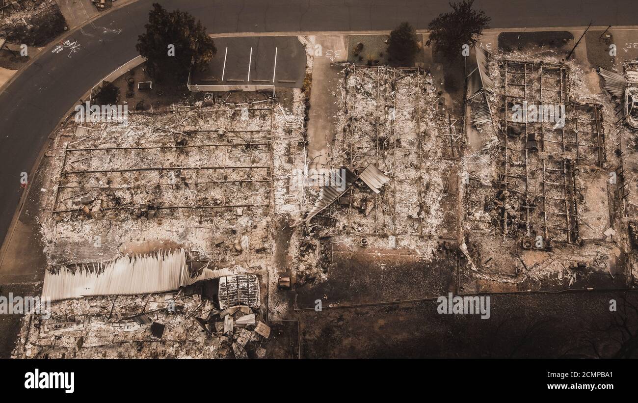 Aerial View of Almeda Wildfire aftermath in Southern Oregon showing ...