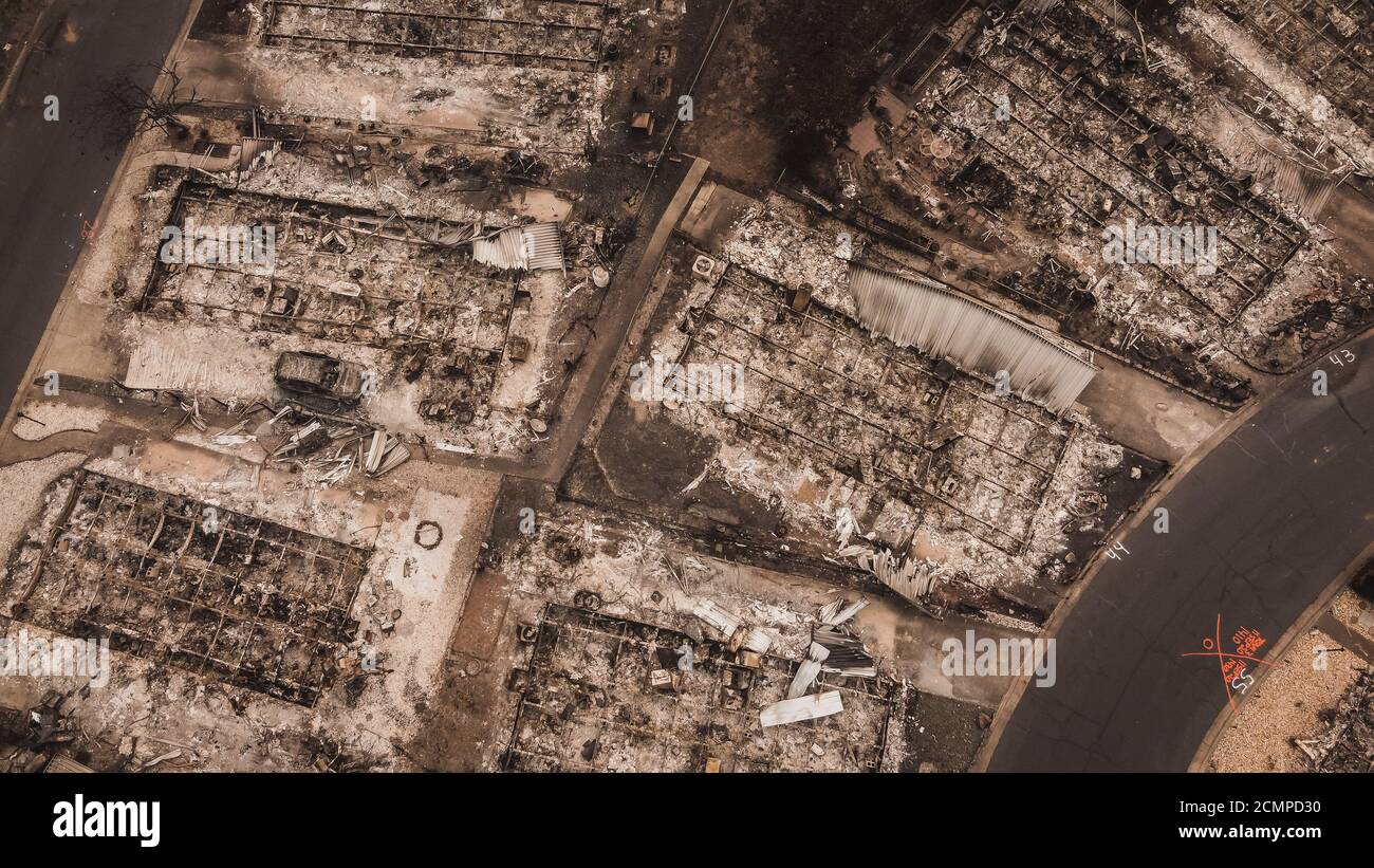 Aerial View of Almeda Wildfire aftermath in Southern Oregon showing ...