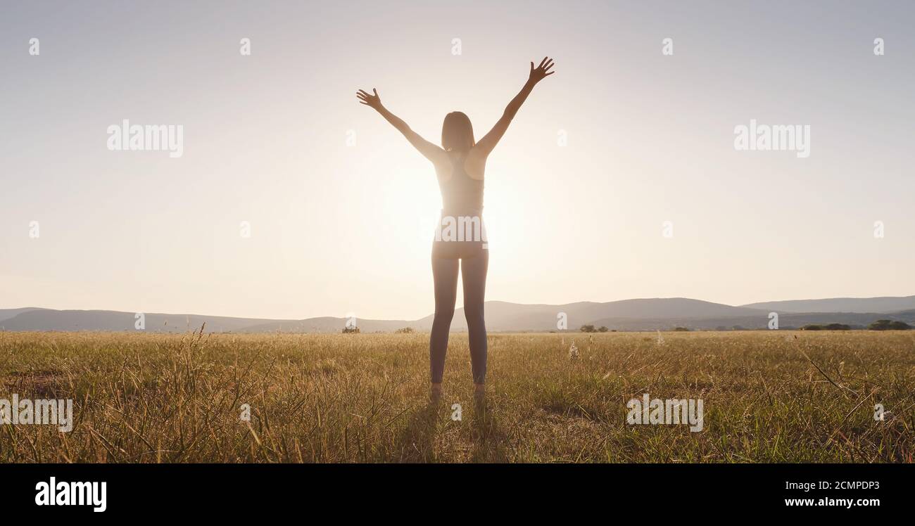 Victory. Feeling positive and full of joy. Success and life goals ...