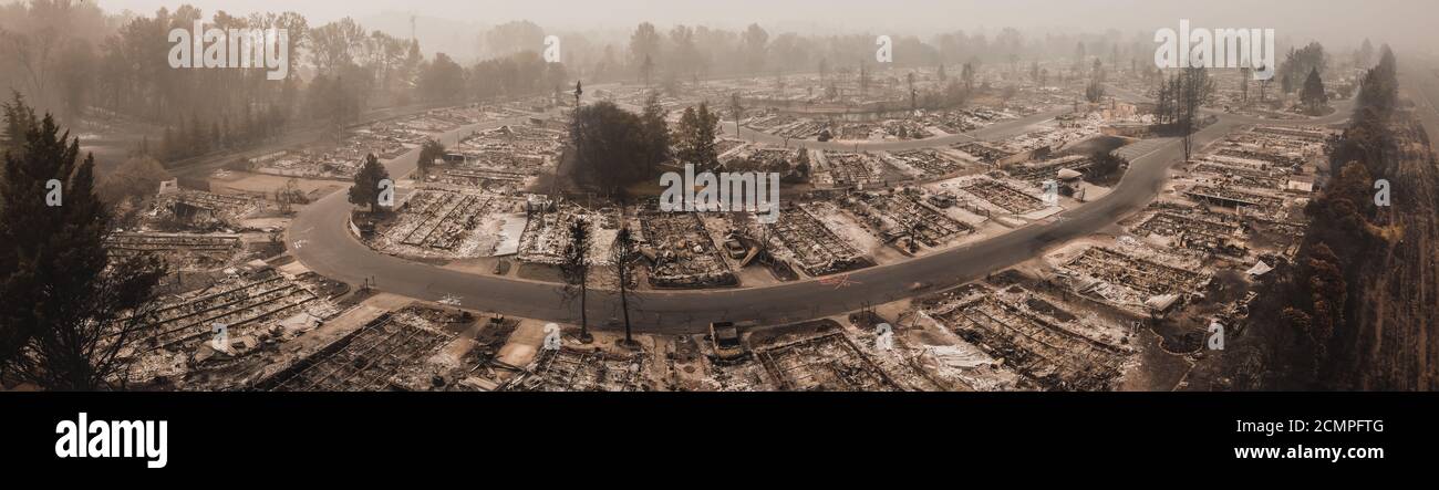 Panoramic Image Aerial View Almeda Wildfire in Southern Oregon Talent ...