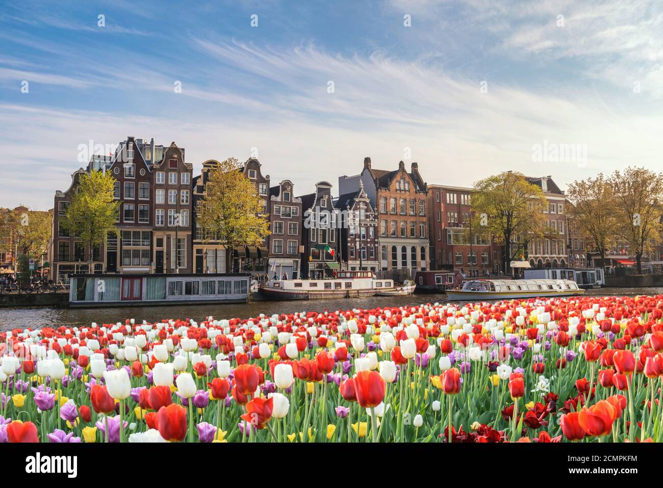 Amsterdam Netherlands, city skyline Dutch house at canal waterfront ...