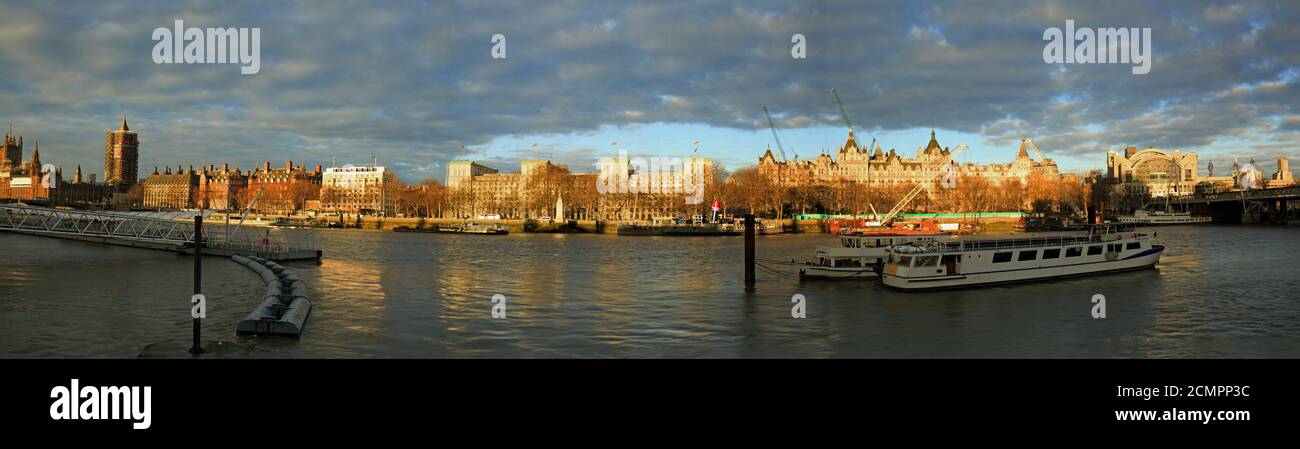 Panorama of The River Thames with various old iconic buildings. It is ...