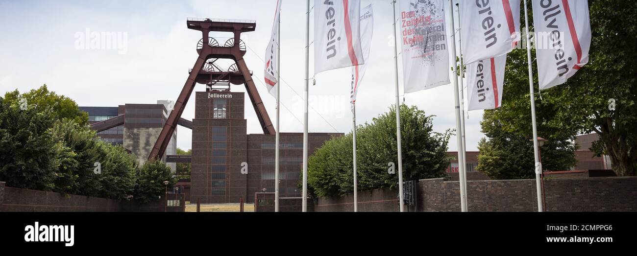 Flags in front of the Coal mine Zeche Zollverein, Essen Stock Photo - Alamy