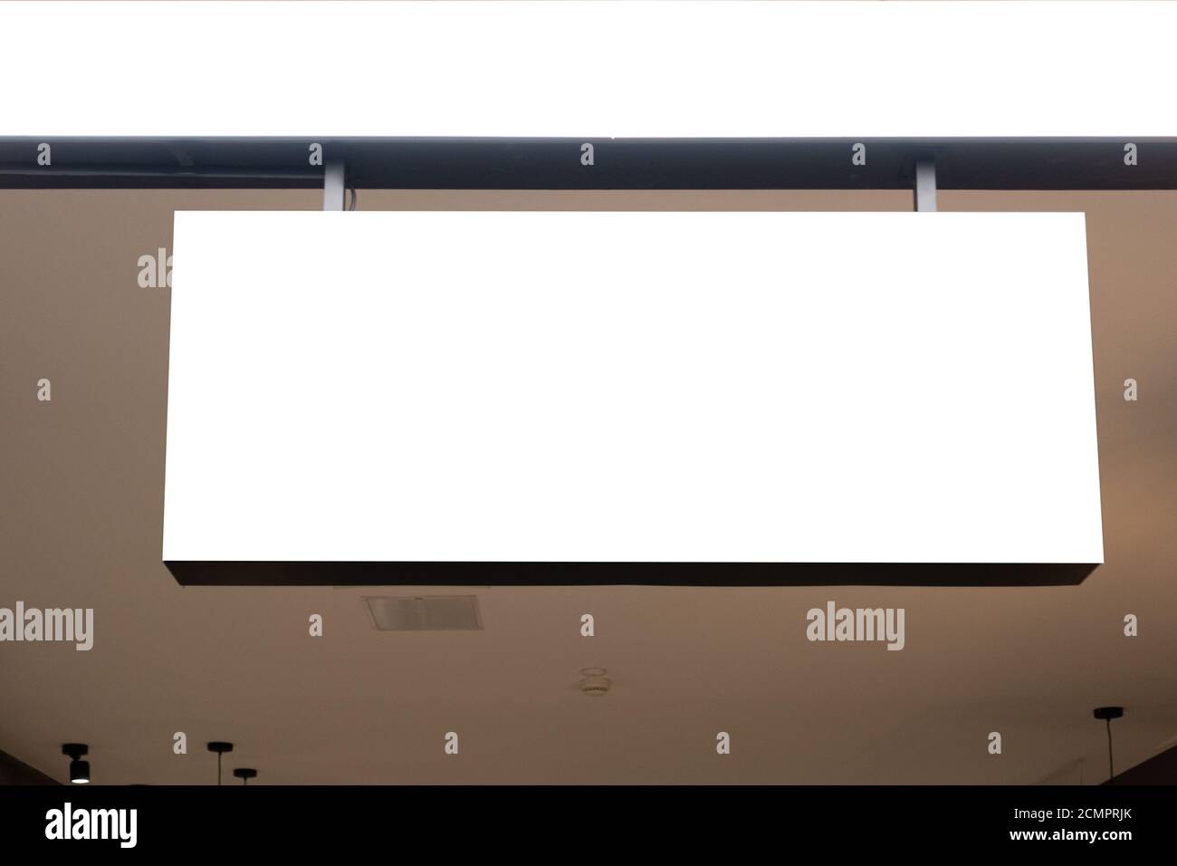 Mock up. Horizontal white empty signage on store shop front inside ...