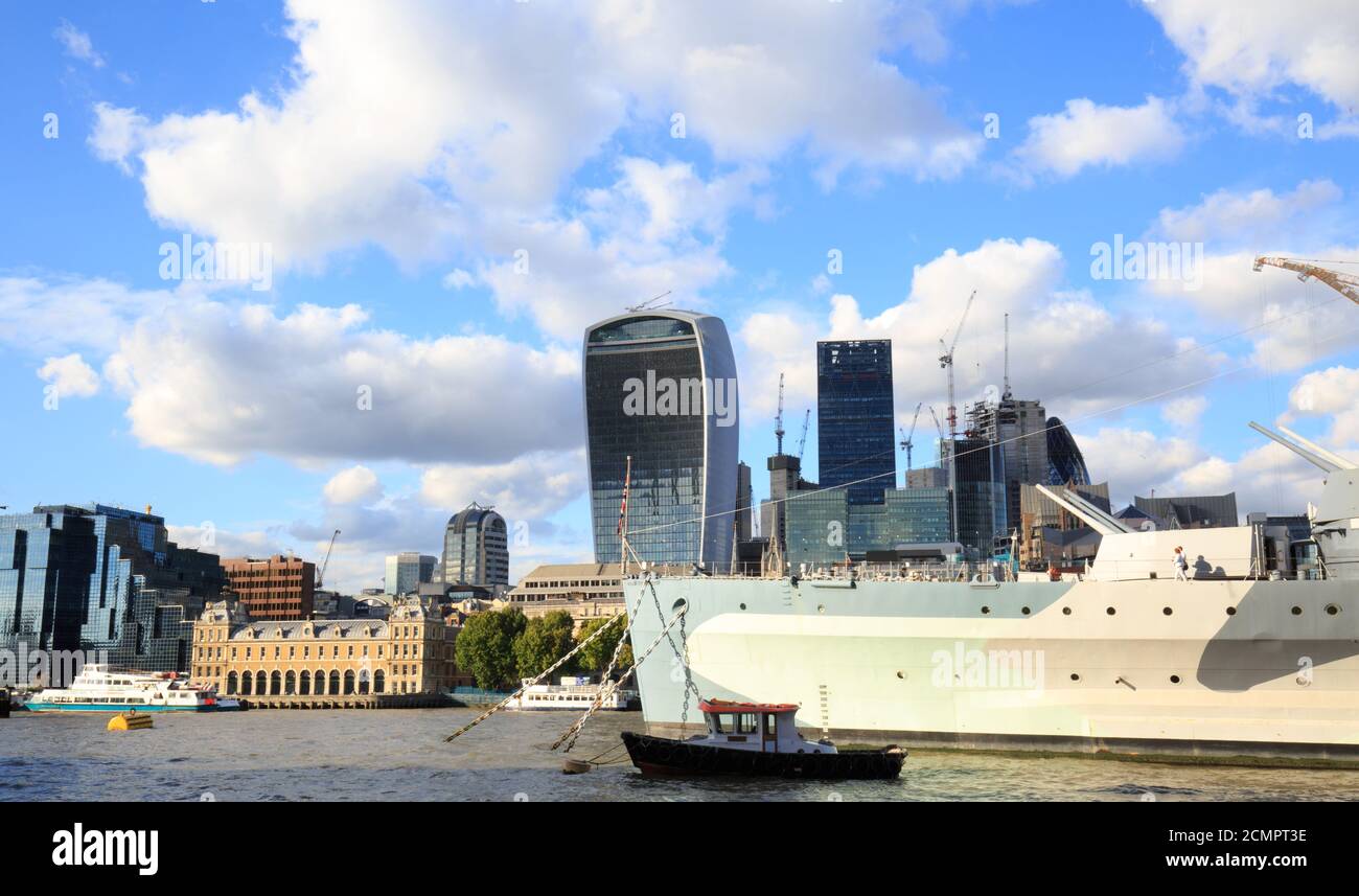 River Thames landscape view with a nice cloudscape and various iconic ...
