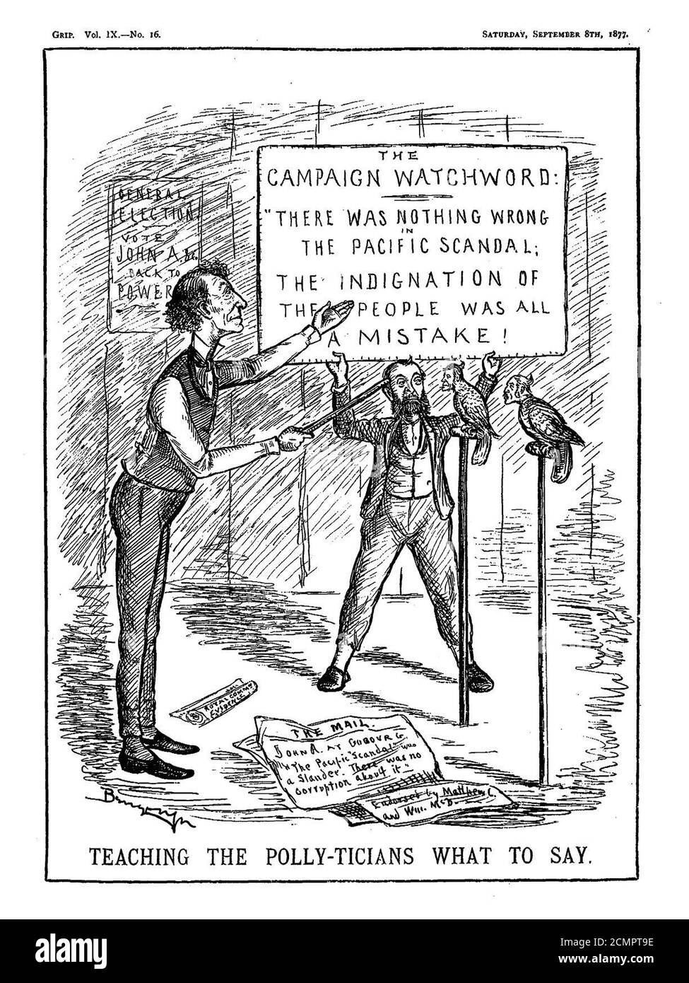 John Wilson Bengough 1877-09-08 Teaching the Polly-ticians What to Say ...