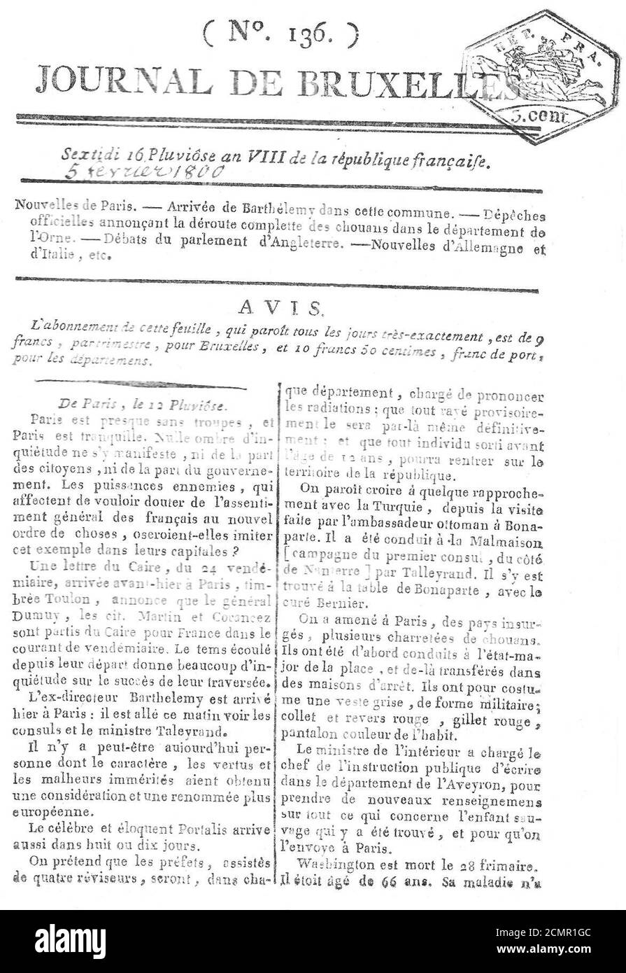 Journal de Bruxelles nr 136 1800 (361 Stock Photo - Alamy