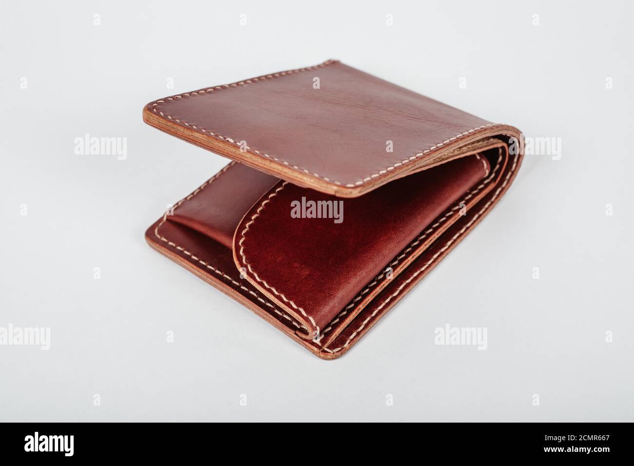 genuine leather wallet brown color on isolated white background Stock ...