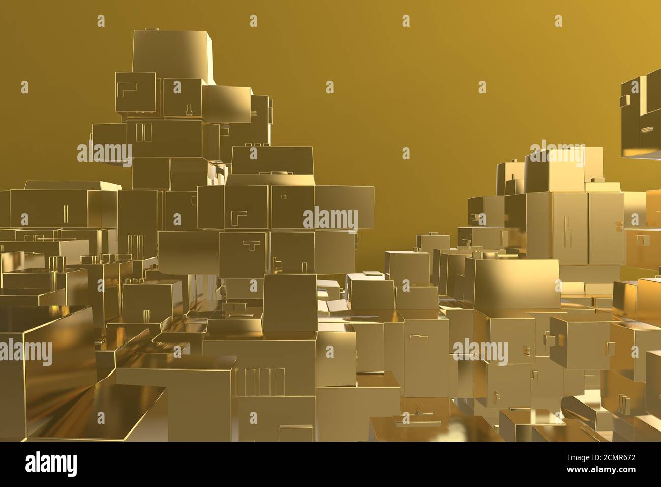 Wealth rich concept idea Golden city at sunset rays Abstract space ...