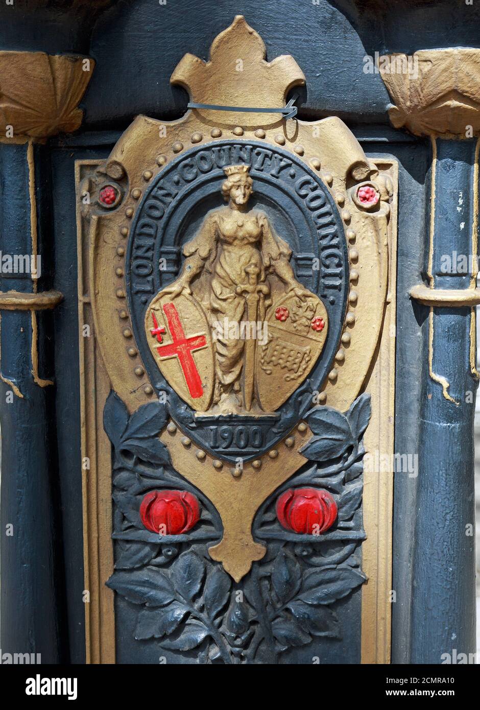 London County Council 1900 emblem on side of iron street light ...