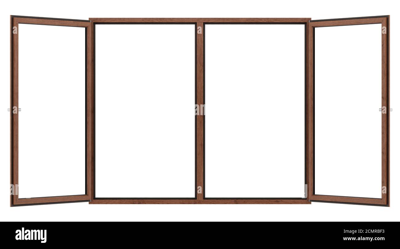 open wooden window isolated on white background Stock Photo - Alamy