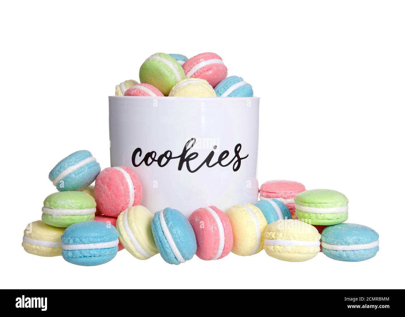 Porcelain cookie jar labeled, with macaron cookies inside and outside ...