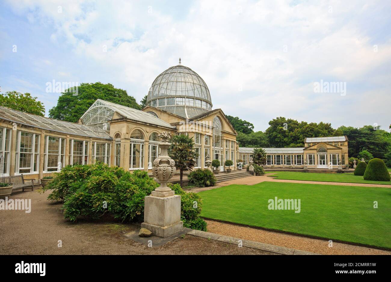 Syon Conservatory and landscaped gardens - England, 2018. Panorama of ...