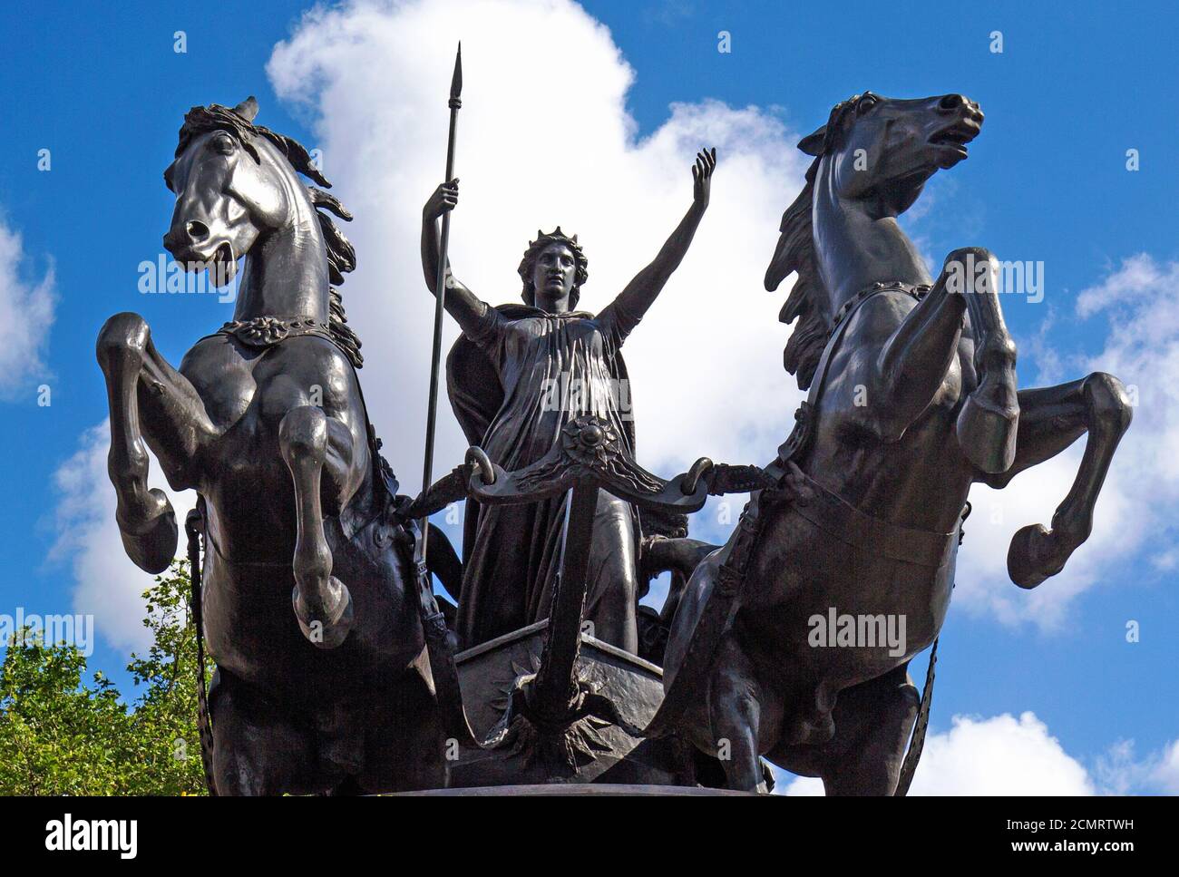 Boadicea and her Daughters Bronze Sculpture against a beautiful blue ...