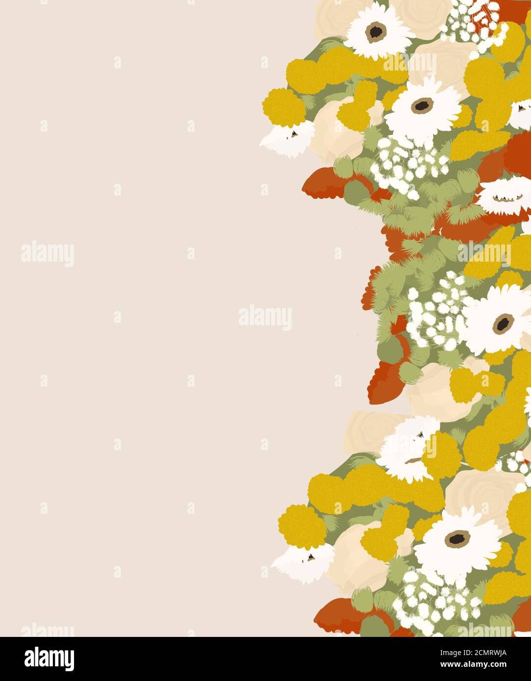 Postcard design with colorful flowers on the right side and a space for ...