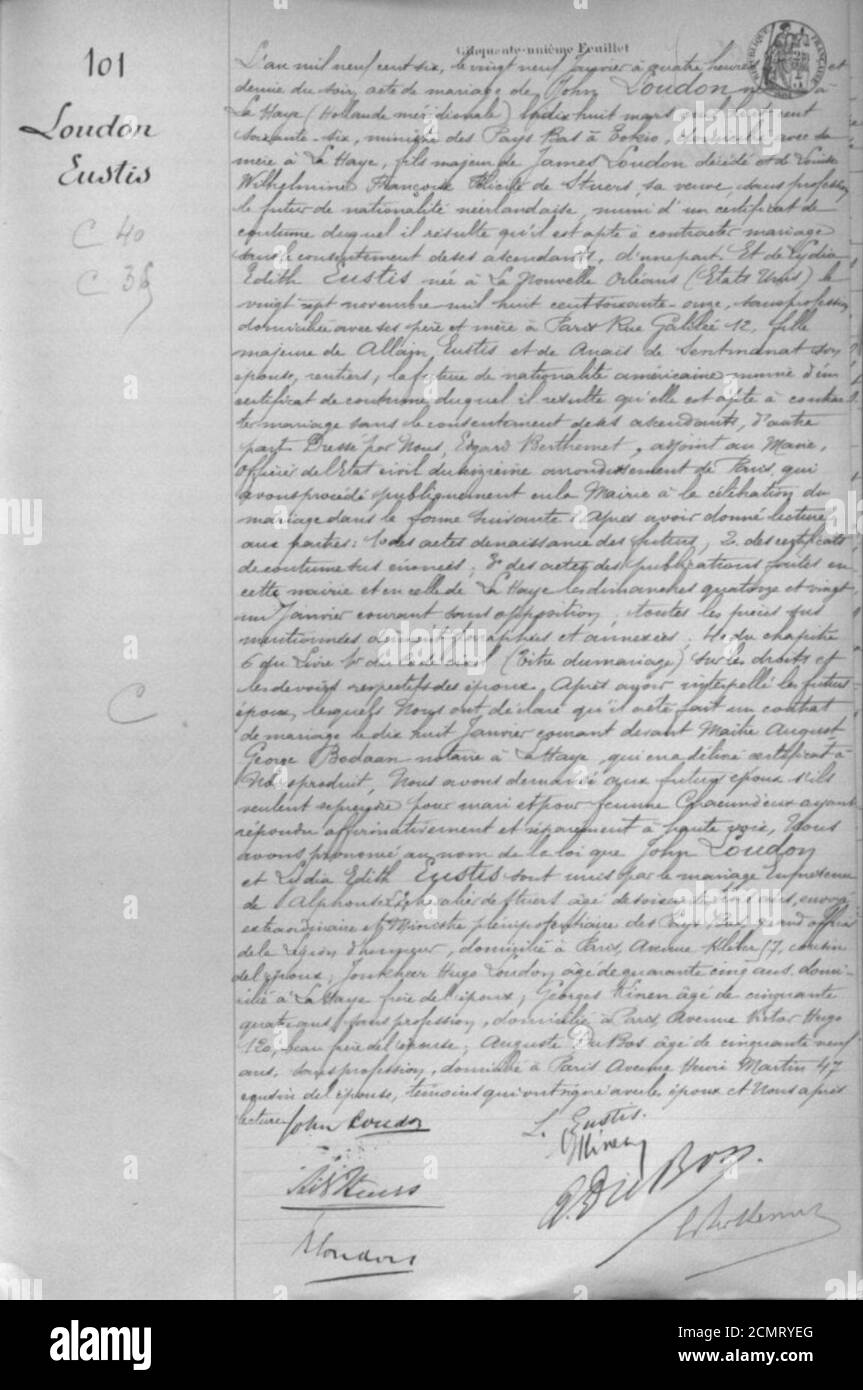 John Loudon - Lydia Eustis (1906) Mariage (A Stock Photo - Alamy