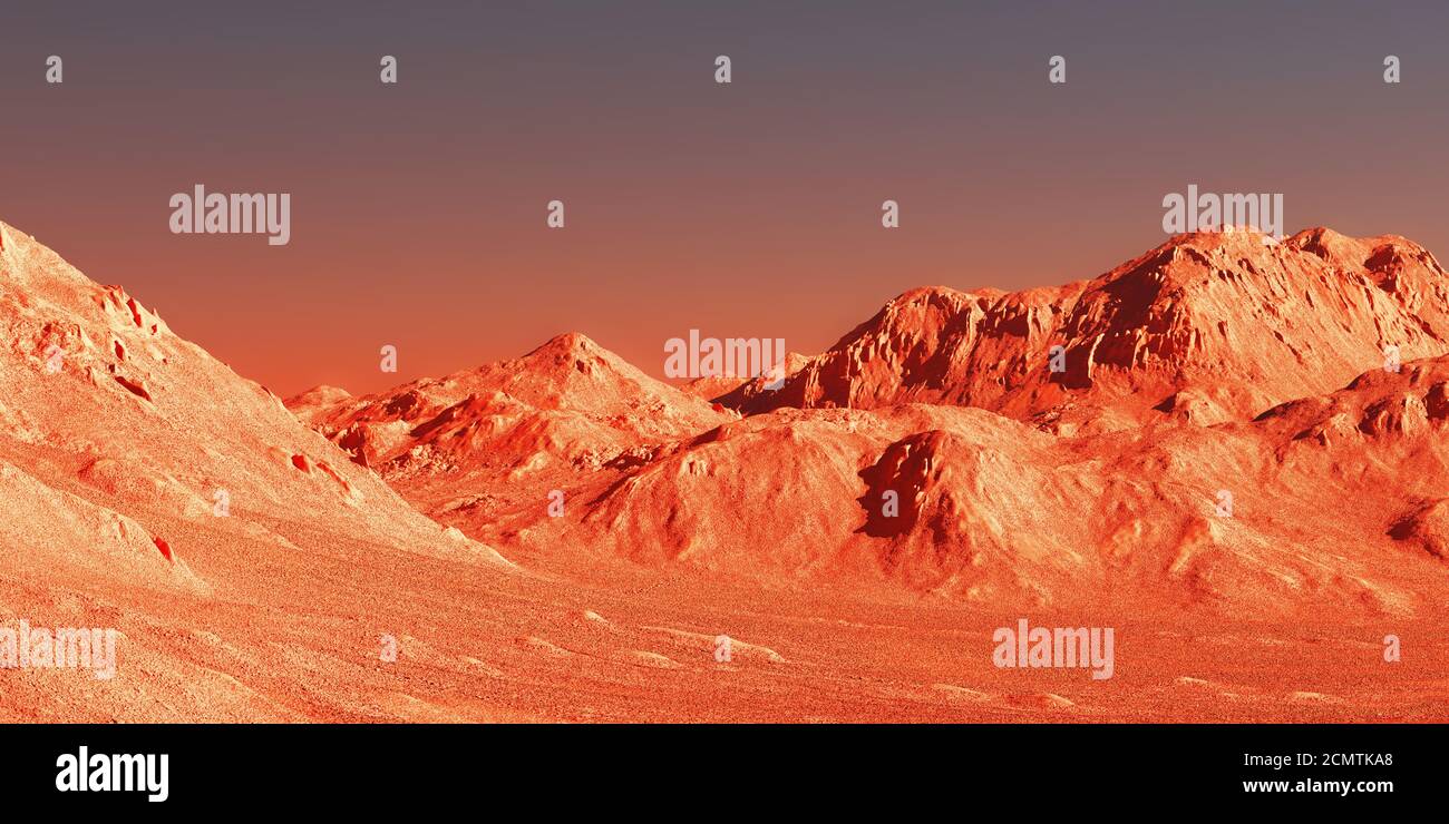 Mars landscape, 3d render of imaginary mars planet terrain, science ...