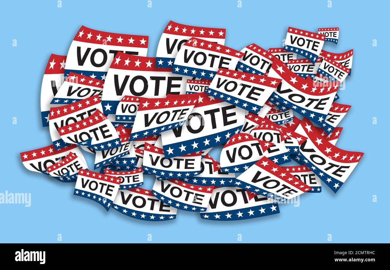 Piles of signs with stars and stripes from the American flag and text ...