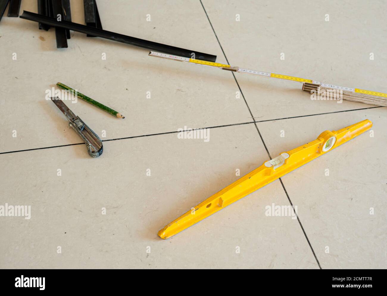 Raised Access Floor. In the process of being installed with work tools ...