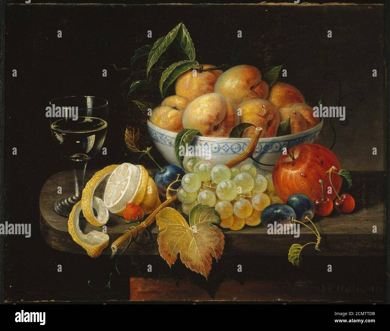 John Edward Hollen - Still Life, Bowl with Fruit and Wine Glass Stock ...