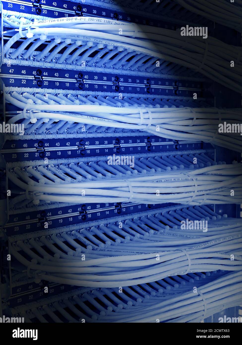 kind of wiring closet patch panels with 6-th category in the background ...